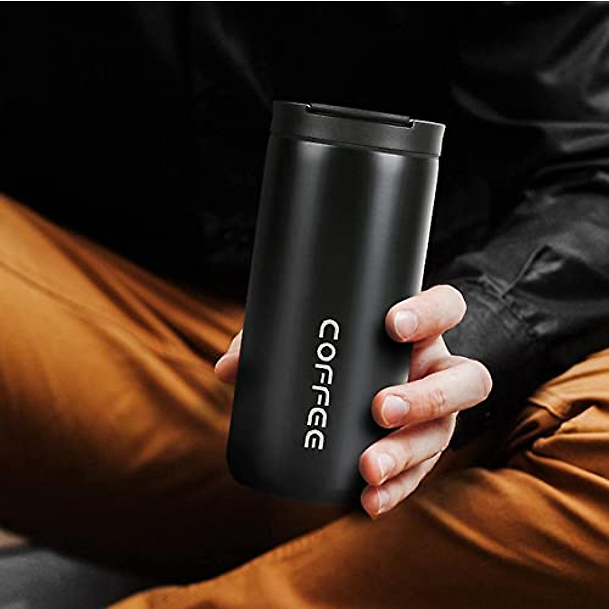Wulisan Travel Mug Coffee Hot Travel Mug Vacuum Insulated Coffee Mug with Leak Proof Screw Lid Coffee Cup Keep Warm or Cold for Coffee or Tea Drinks 13.5oz/400ml(Black)
