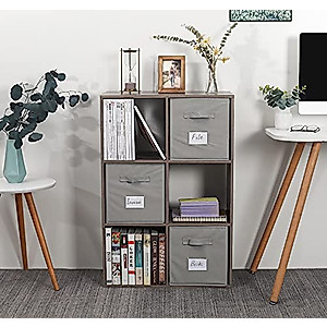 TQVAI 6 Cube Storage Organizer, Wood Storage Cubes Shelf with Fabric Storage Bin, Retro Grey