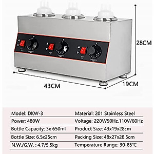 ANSNAL Commercial Electric Sauce Warmer 3 Pot, 480W Stainless Steel Countertop Sauce Dispenser, Adjustable Temperature from 30 to 85℃, Chili Hot Fudge Cheese Caramel Jam Sauce Warmer