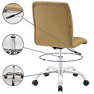 Modway Prim Ribbed Armless Mid Back Swivel Conference Office Chair In Tan