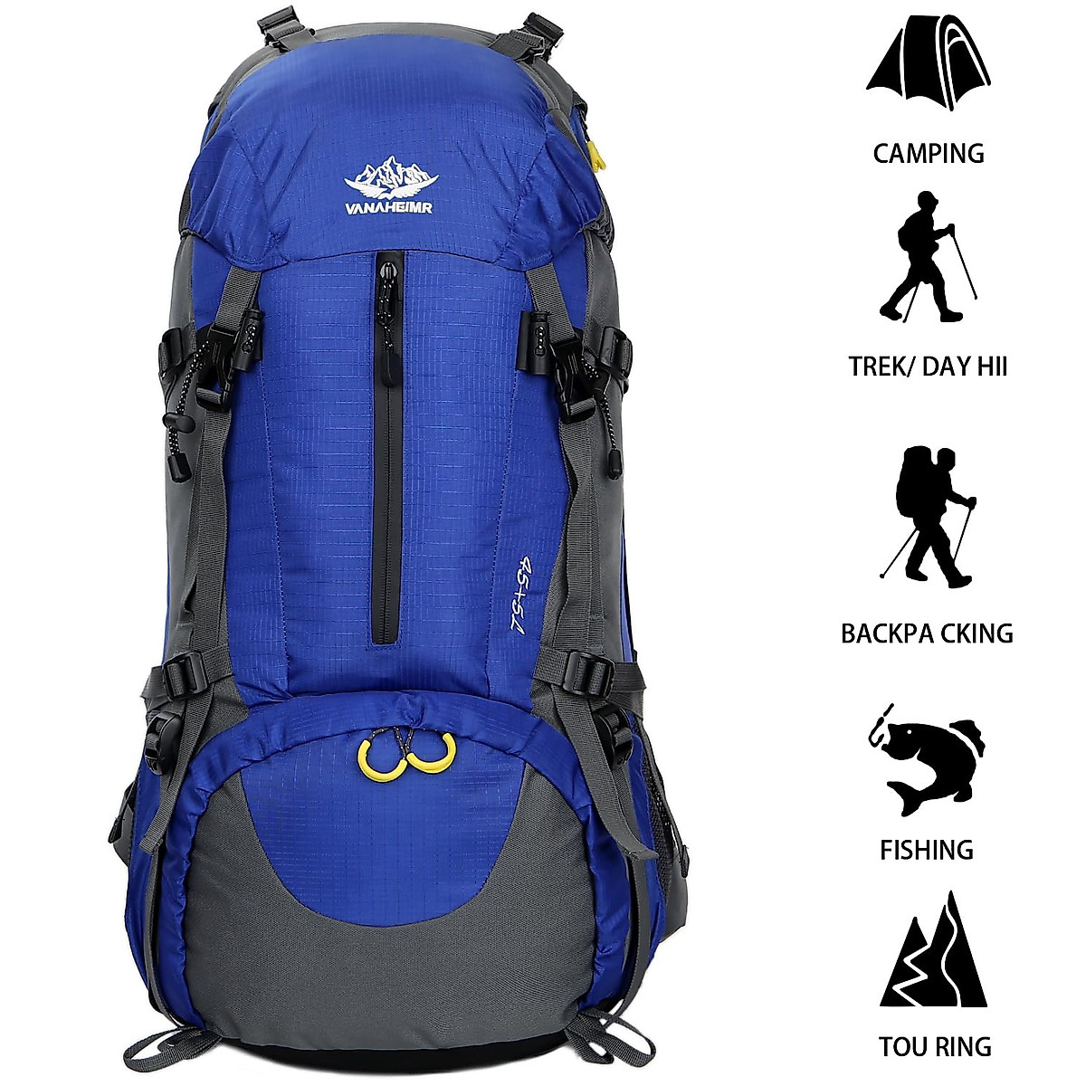 Esup 50L Hiking Backpack Men Camping Backpack with rain cover 45l+5l Lightweight Backpacking Backpack Travel Backpack (Sky Blue)