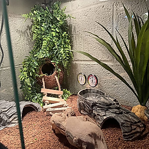 kathson Leopard Gecko Coconut Husk Hut Reptile Habitat Accessories Hideout Hole Climbing Ladder Bendable Hanging Plants Sleeping Hiding Breeding Apply to Amphibians and Small Animals