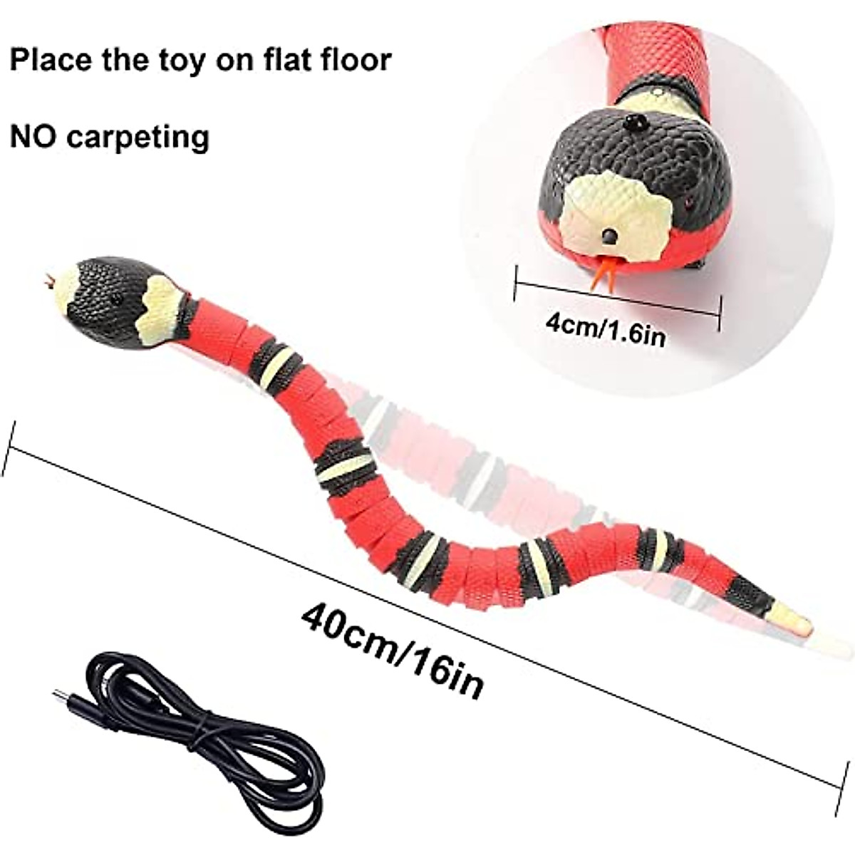 CSD Smart Sensing Snake Toy - Interactive Fake Snake for Kids, Cats & Dogs - USB Rechargeable Electric Simulation Slithering Serpent - Realistic Snake Prank Prop for Halloween, Christmas & April Fools