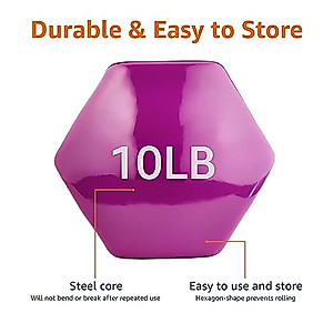 Amazon Basics Vinyl Coated Dumbbell Hand Weights, 10 Pounds, Pair, Purple