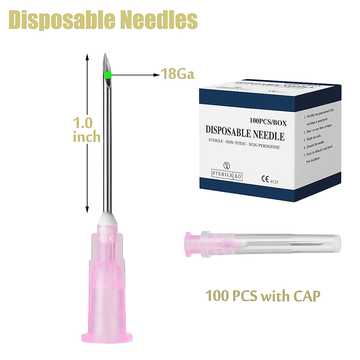 100 Pack 18Ga 1 Inch Disposable Needle Luer Lock Industrial Dispensing Accessories,Individual Package Lab Tools for Refilling Liquid,Inks