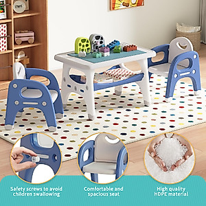 Toddler Table and Chair Set, Kids Table and Chairs with Storage Space and 2 Chairs, Toddler Chair and Table Set for 1-6, Toddler Table and Chairs for Playroom, Bedroom, Kindergarten, Nursery (Blue)