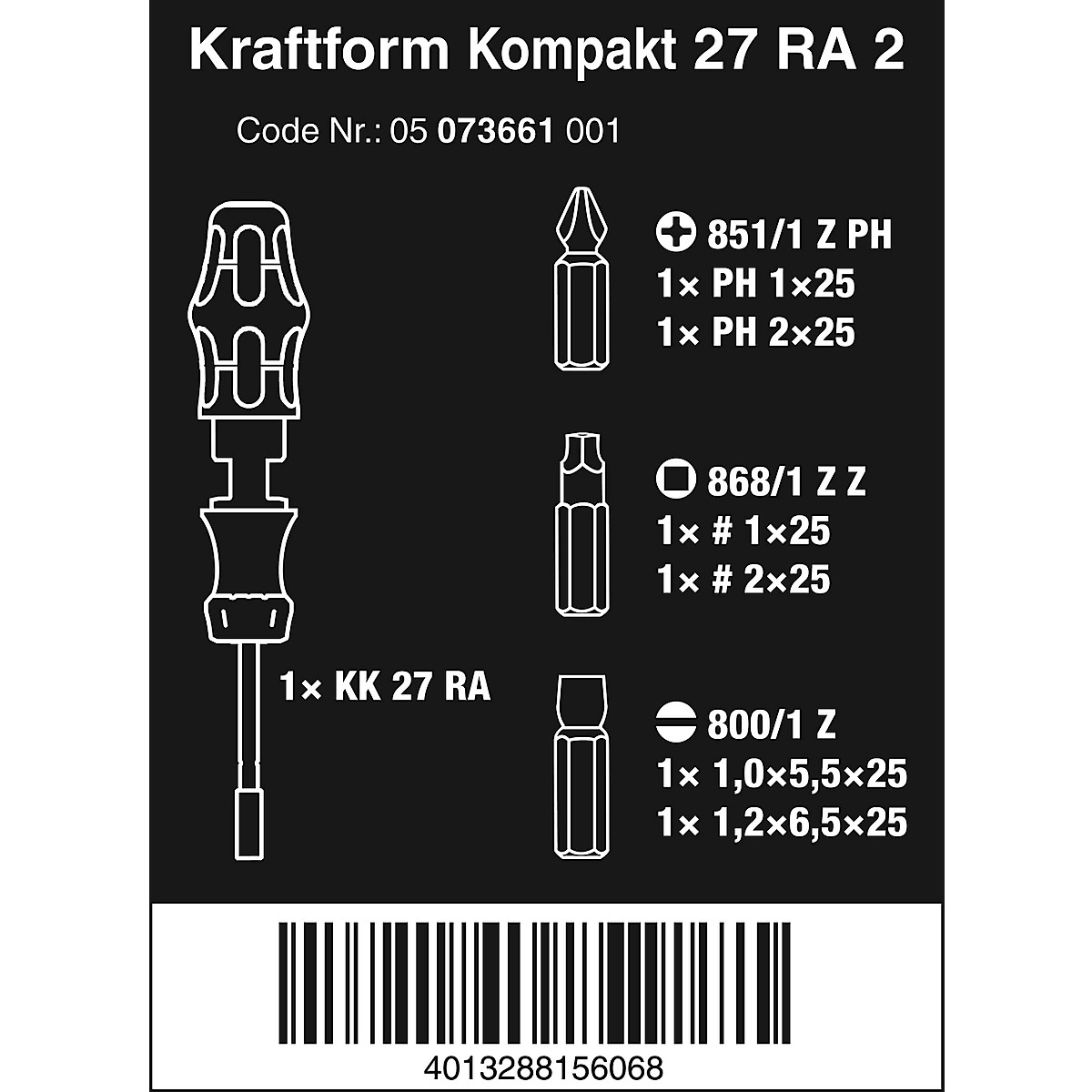 Wera 05056491001 Tool-Check Plus Imperial, 39 Pieces & 05073661002 Kraftform Kompakt 27 RA Slotted Ratcheting Screwdriver, 1/4" Head, MULTI