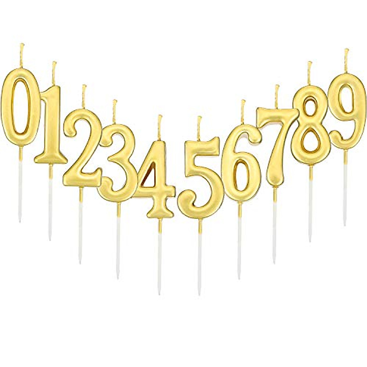 Yaomiao 10 Pieces Birthday Numeral Candles Cake Numeral Candles Number 0-9 Glitter Cake Topper Decoration for Birthday Party Favor (Gold)