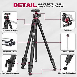 ULANZI MT-55 Ombra Travel Tripod, 62.2" Professional Camera Video Tripod, Aluminum Tripod W/ 360° Ball Head&Quick Release Plate, Max Load 17.6 LB for Nikon Canon DSLR Camcorder, Phone Holder Included