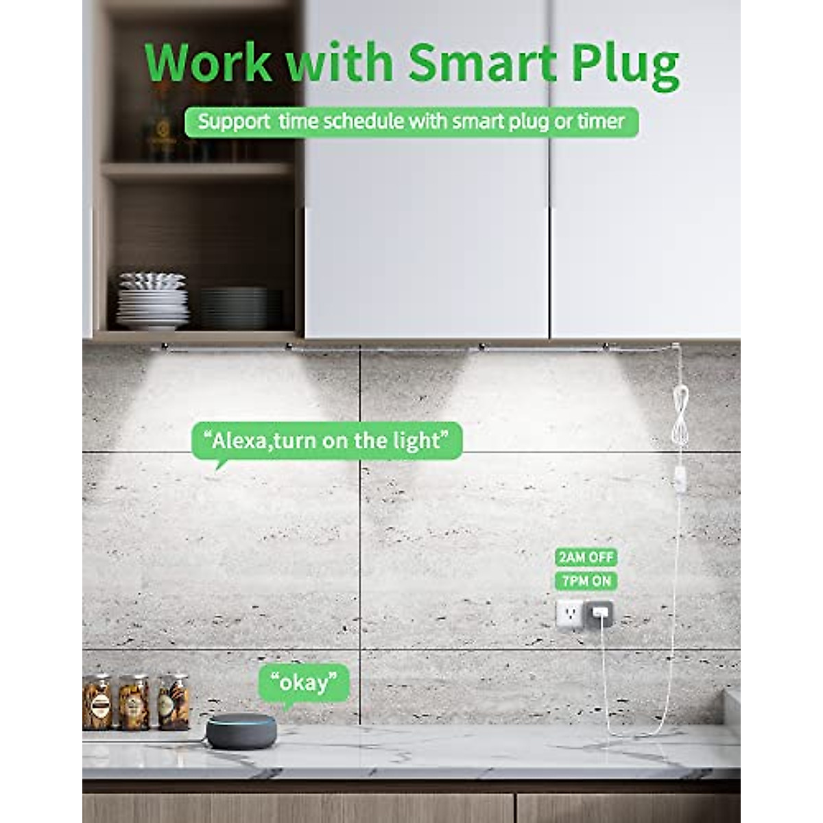 Vovamo Plug-in Under Cabinet Lighting, Dimmable Under Counter Lights for Kitchen, 2pcs 12 Inch, Cold White 6000K Linkable USB Led Closet Light, Wired Indoor Night Lights Bar for Desk, Sink,Workbench