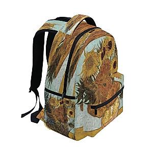 xigua Van Gogh Sunflower Art Backpack Bookbags Laptop Backpack for Boys Girls Teens, College Backpack Water Resistant Travel Bookbag