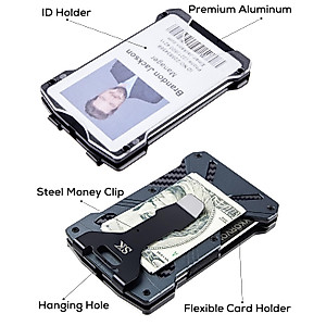 Sykorvon Minimalist Wallet for Men Slim Metal Wallet with Money Clip, RFID Blocking Tactical Carbon Fiber Wallet Card Holder with ID Window