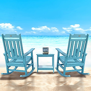 hOmeQomi Rocking Chairs Set of 2, All Weather Resistant Poly Lumber Outdoor Porch Rocker, Rocking Chairs for Outdoor, Indoor, Patio, Deck, Garden, Backyard, Load Bearing 380 lbs - Lake Blue