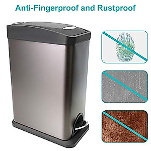 CTETC Slim Dark Bronze Stainless Steel Trash Can with Lid Soft Close and Removable Inner Wastebasket, Rectangular Small Garbage Can for Bathroom Bedroom Office, Anti-Fingerprint Finish, 2.1Gal/8L