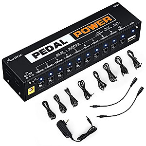 Asmuse Guitar Pedal Power Supply, 10 Isolated DC Output for 9V/12V/18V Guitar Bass Effects Pedals with Built-in USB Charging Port for Phone iPhone Pad iPad