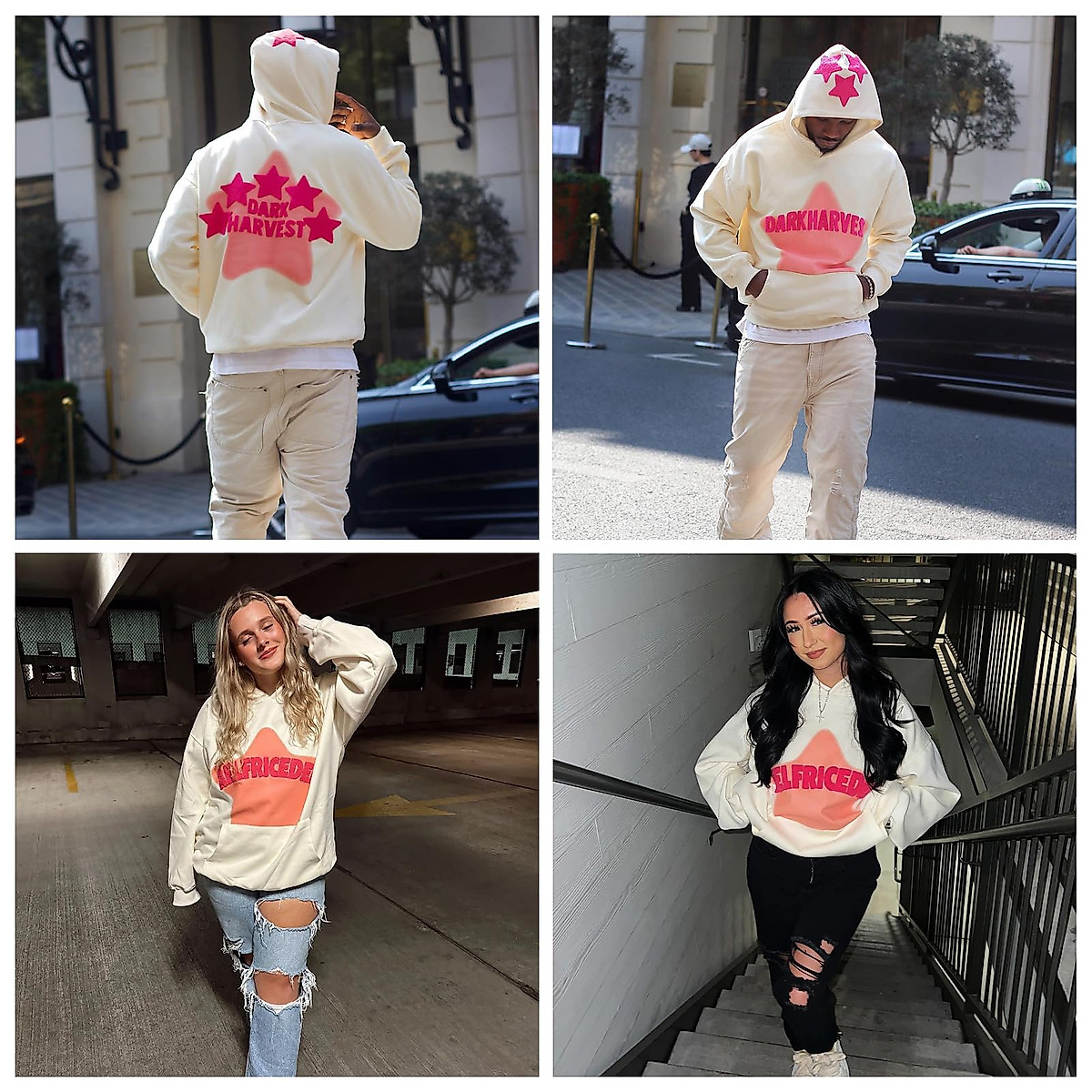 Aelfric Eden Men's Vintage Oversized Star Graphic Print Hoodie Streetwear Zip-Up Hoodies Sweatshirt Casual Hooded