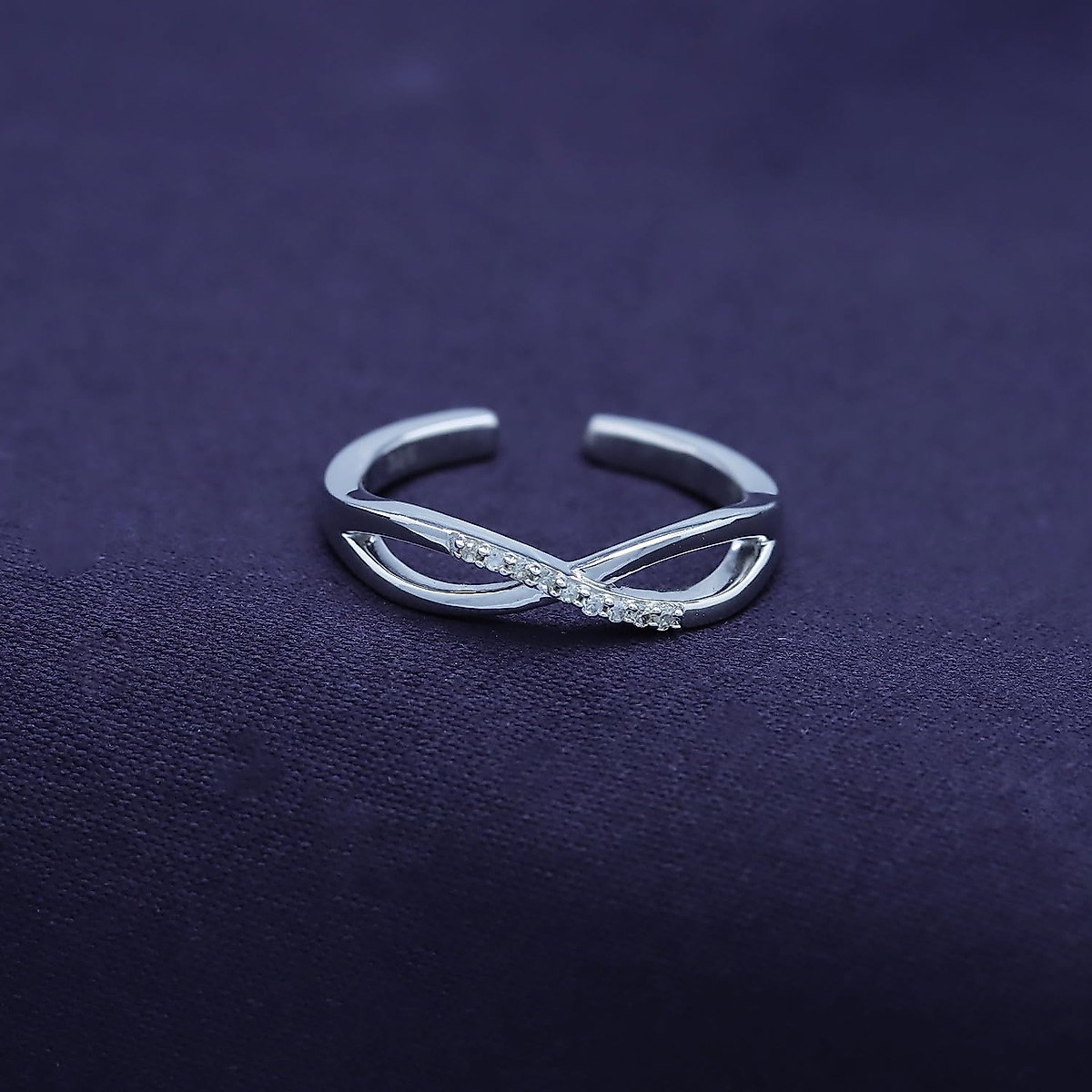 14k White Gold Over Sterling Silver White Natural Diamond Accent Infinity Toe Ring Adjustable