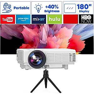 Mini Projector, Portable Projector for iPhone, Full HD 1080P Supported Movie Projector, Portable Video Projector Compatible with TV Stick, Phone, HDMI, USB, TF