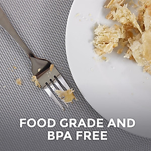 Home Genie Heat Resistant Placemats, Dining Room Table Mats, Protect Surfaces, Woven Placemat Setting for Dinner, Washable Vinyl Food Grade Mat, Kitchen Decor Accessories, Set of 4, Size 18x12, Silver