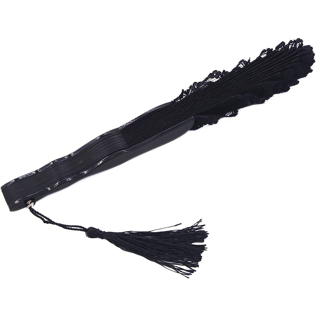 Womens Multi Color Handmade Cotton Lace Folding Hand Fan (Black-A) (Black-a)