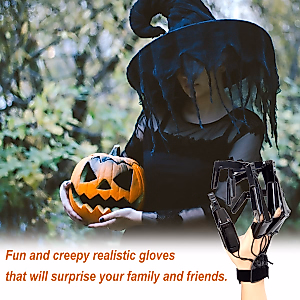 Thafikzi Halloween Gloves Wearable Skull Fingers Articulated Finger Extensions A Pair of Halloween Devil Claws Cosplay Ghost Hands Fit for All Finger Fake Fingers Can Be Flexibly Bent (Black)