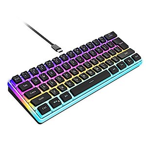 Snpurdiri 60% Wired Gaming Keyboard, Pudding Keycaps with Translucent Layer,RGB Ultra-Compact Mini Keyboard, Waterproof Small 61 Keys Keyboard for Office/Gaming(Black)