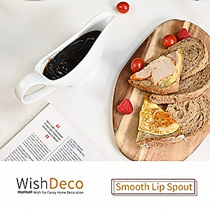 WishDeco White Gravy Boat, 8oz Ceramic Gravy Jug, Small Sauce Jug with Smooth Handle, Porcelain Sauce Boat for Salad Dressing, Broth, Cream, Milk