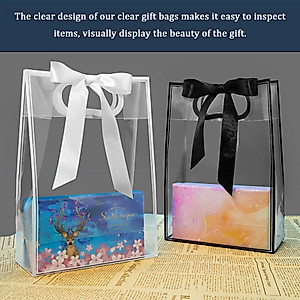 15Pack Clear Plastic Gift Bags with Handle,Reusable PP Gift Wrap Tote Bags with Ribbon for Wedding Bridal Birthday Party Baby Shower Goodies Graduation Shopping Business, 7x10x3.15 Inch (White)