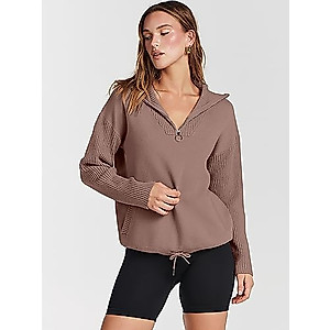 ANRABESS Quarter Zip Sweaters for Women Long Sleeve Casual Collared V Neck Knit Zipper Loose Fit Solid Pullover Jumper 2023 Fall Winter Fashion Clothes with Pockets 780doukou-S