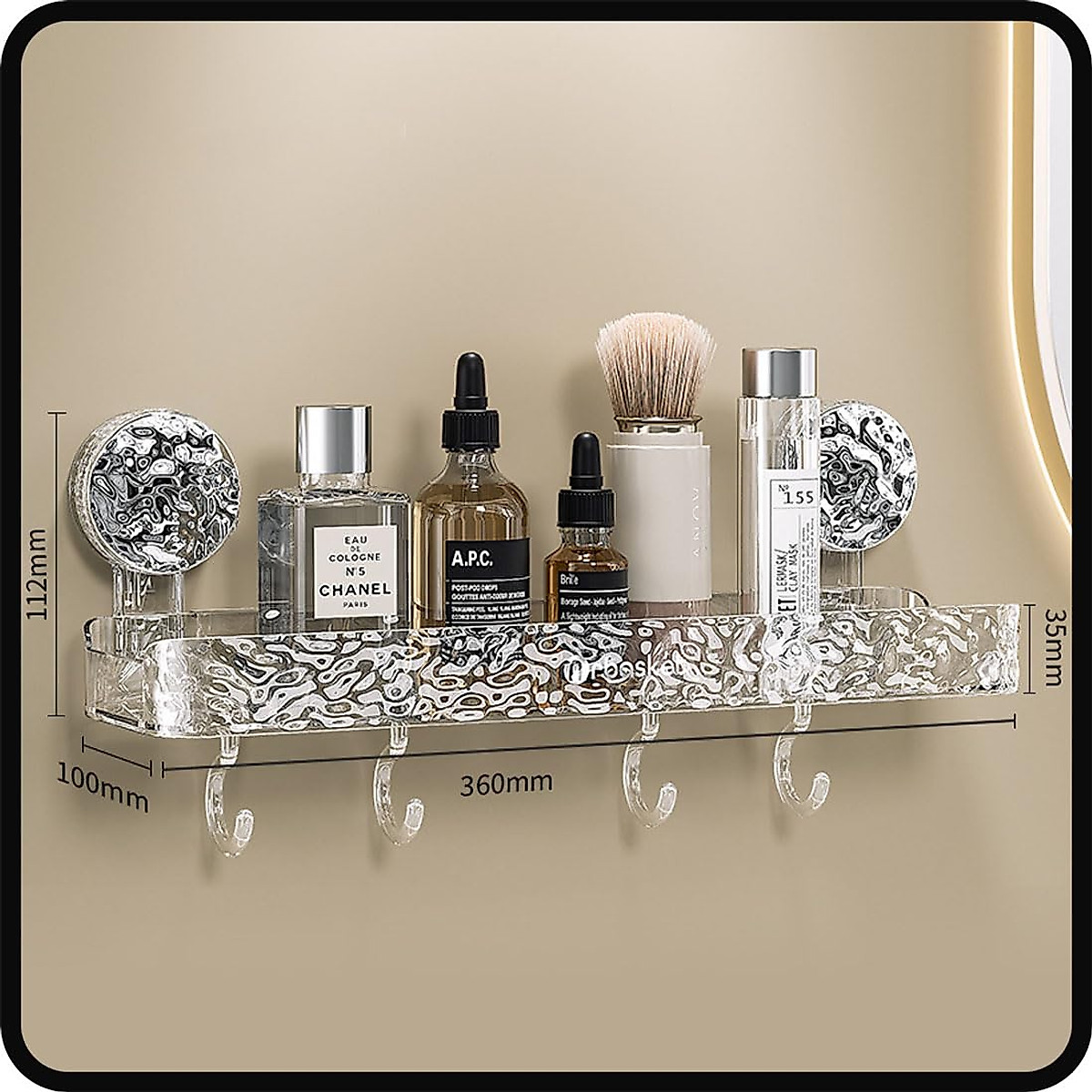 Generic Androf Acrylic Transparent Shower Storage,Raidley Easymount Bathroom Storage Shelf - No Drilling Required,Suction Cup Wall Mounted Style Glacier Pattern Suction Cup Shelf (Transparent,Small)