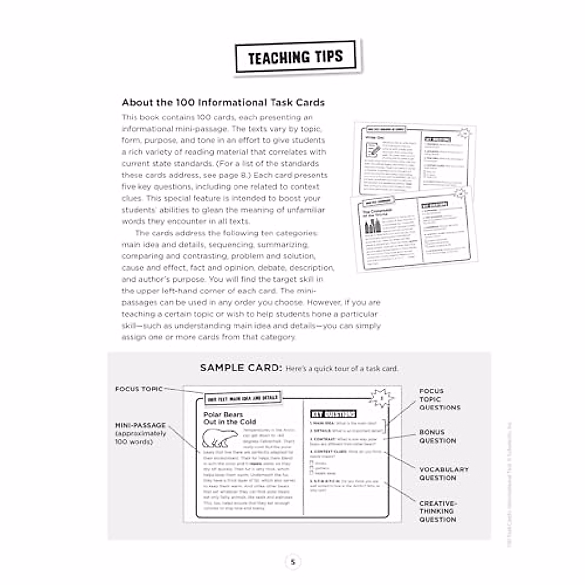 100 Task Cards: Informational Text: Reproducible Mini-Passages With Key Questions to Boost Reading Comprehension Skills