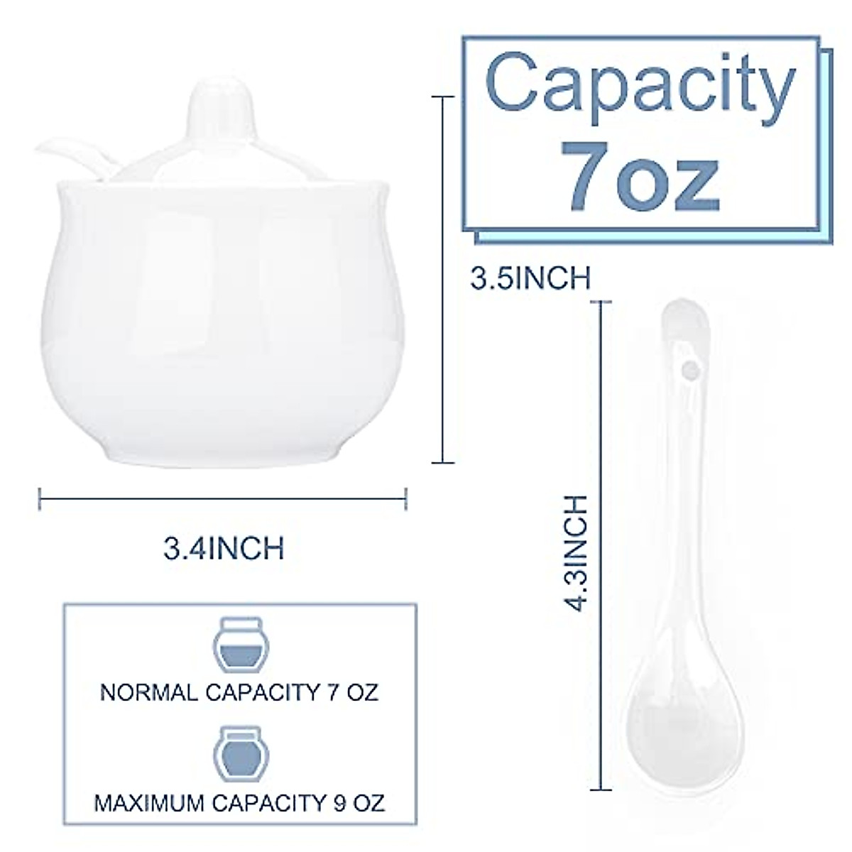Swetwiny Porcelain Sugar Bowl with Lid and Spoon, Ceramic Salt Storage Jar, White Seasoning Container for Home and Kitchen, 7 Ounces (White)