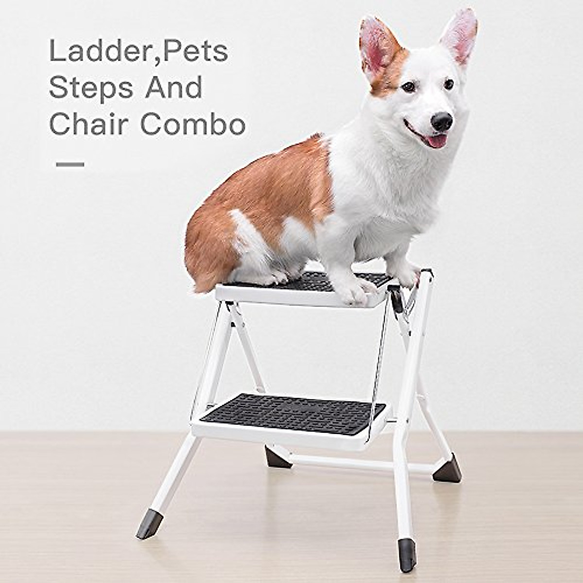 Delxo Step Stool Folding 2 Step Ladder Heavy Duty Steel Sturdy Wide Pedal Lightweight Anti-Slip Portable & Collapsible Two Stool Ladder Kitchen Closet 2 Step Stools for Adults White Stepladder