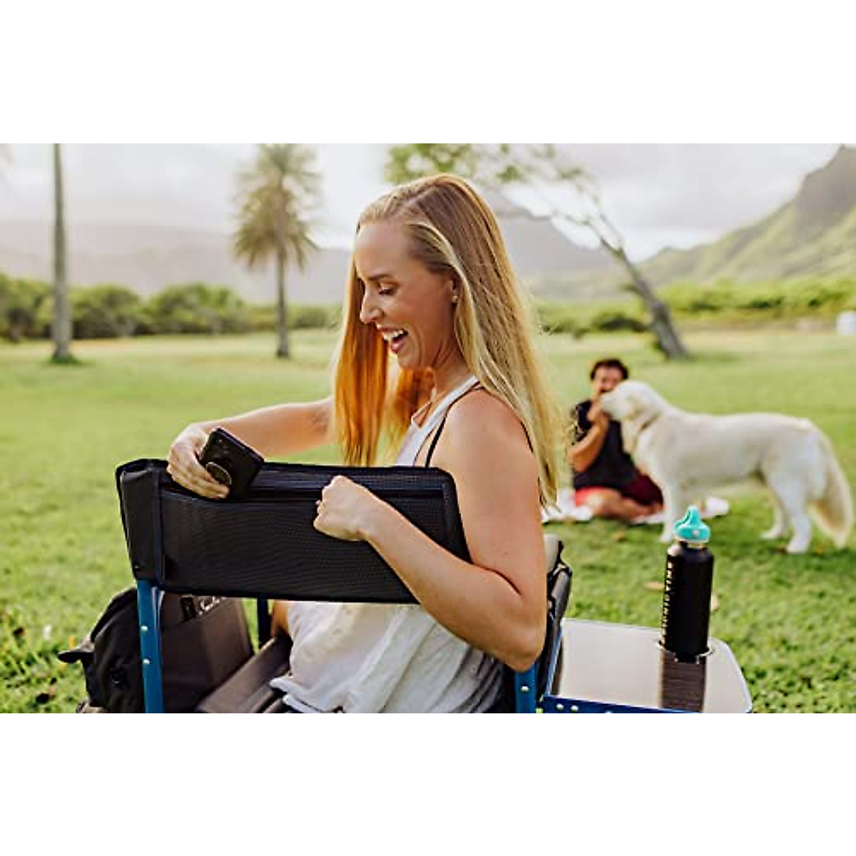 ONIVA - a Picnic Time Brand Fusion Original Design Outdoor Folding Chair, Gray with Blue Frame, 33 x 7 x 21