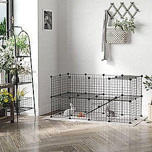PawHut Pet Playpen DIY Small Animal Cage 36 Panels Portable Metal Wire Yard Fence with Door and Ramp for Rabbits, Kitten, Puppy 14 x 14 in