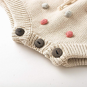 Simplee kids Baby Girl Kint Rompers Fall Sleeveless Pompoms Baby Girl Rompers 3-6 Months Little Girl Apricot Overall Jumpsuit Outfit