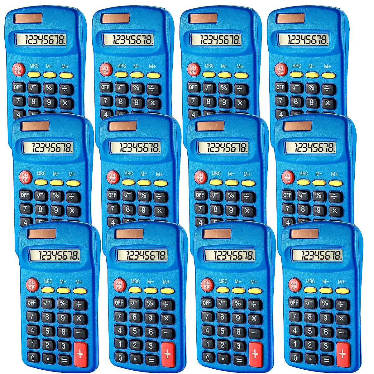 12 Piece Pocket Size Mini Calculators Solar Powered Calculators Handheld 8 Digit Display Basic Calculators Dual Power Basic Calculator Pocket Calculator for Office Students Kids, No Battery