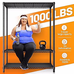 REIBII 71" W Storage Shelves,Wire Shelving Units Metal Shelves for Storage, 5 Tier Adjustable Garage Shelving Heavy Duty Storage Rack Pantry Shelf Kitchen Shelving 2PC,71''H X35.4''W X13.7''D