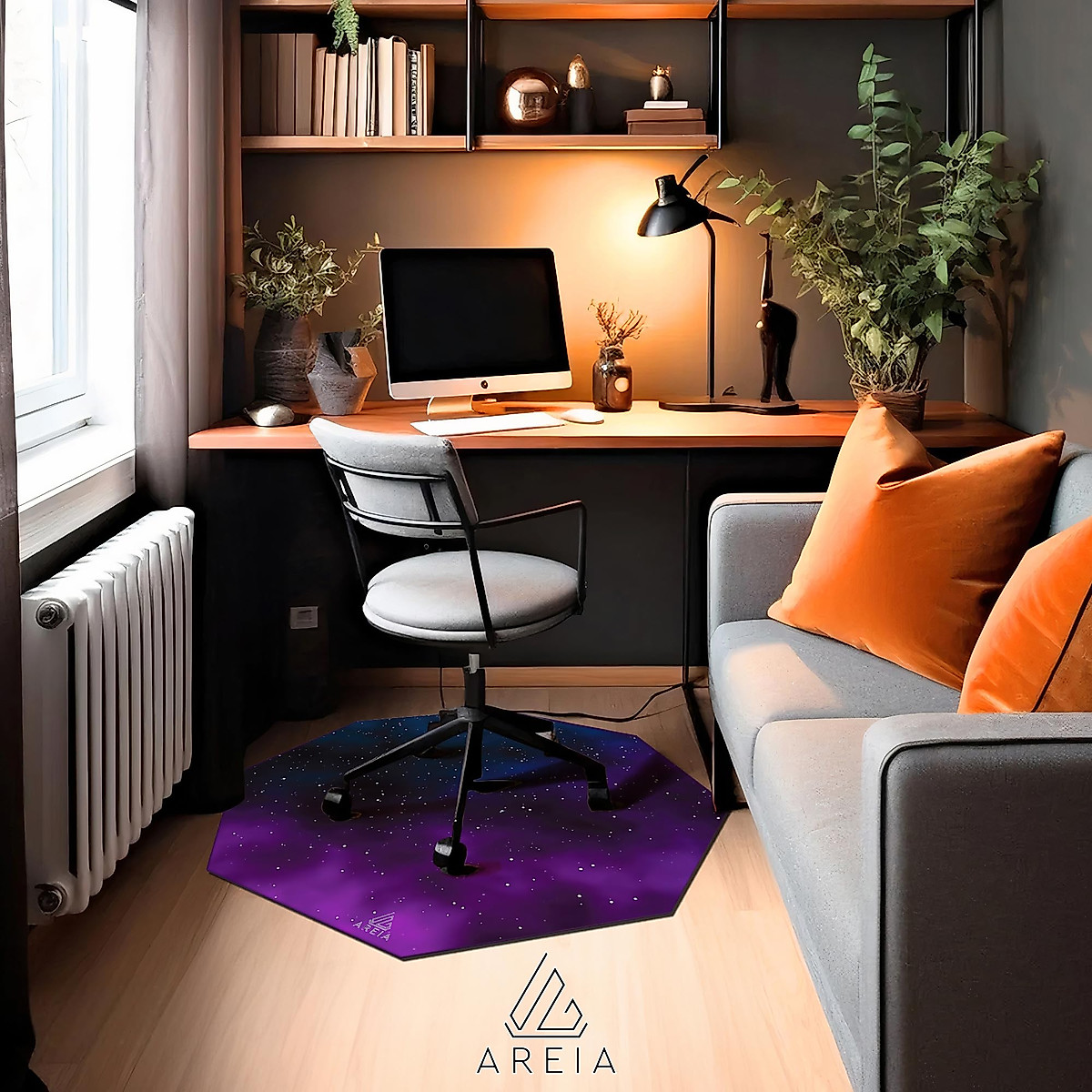 AREIA Computer Chair Mat (47” x 47”), Noise Cancelling Gaming Chair Mat – Anti-Slip Gaming Floor Mat – Scratch Resistant Mat for Office Chair – Octagon Computer Chair Mat for Hardwood Floor