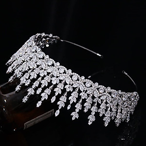 Jorsnovs Cubic Zirconia Bridal Crowns for Women Silver Wedding Tiaras CZ Princess Birthday Party Headpieces Zircon Hairbands