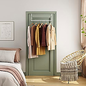 Tajsoon Over The Door Closet Valet, Expandable & Adjustable Over The Door Clothes Organizer Rack and Door Hanger for Clothing or Towel, Drying Clothes, Bathrooms, Fits Doors up to 1¾”, Metal, White