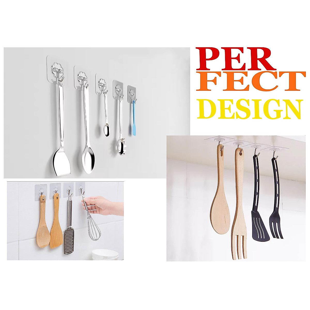 Transparent Hooks for Hanging Heavy Duty with Command Strips,Waterproof Bathroom Kitchen Heavy Duty Hooks, Best Shower Hooks for Inside Shower - 32 LBS Weight Capacity with Stainless Steel Hook