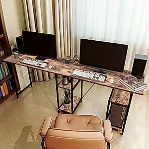 DLIUZ L Shaped Desk with Drawers，Computer Desk is Reversible Corner Large Gaming pc Table with USB Charging Port and Power Outlet,Long Writing Study Table with Shelve Suitable for 2 People Working