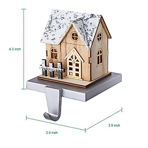 Christmas Stocking Holders for Mantle, Set of 4 Christmas Mantle Wood Room Stocking Hangers with Lights, Weighted Christmas Different Room Stocking Hooks for Fireplace Counter Window Decoration