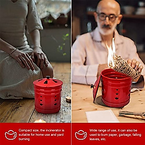 Zerodeko Portable Gas Burner Burn Incinerator Can Metal Fire Pit Burn Cage Garden Furnace Chinese Sacrificial Buckets for Wood Rubbish Leaves Trash Burning Backyard Bonfire Red Outdoor Gas Burner