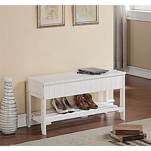 Roundhill Furniture Quality Solid Wood Shoe Bench with Storage, White