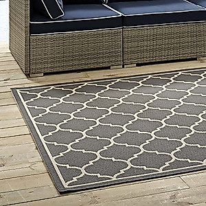 Modway Avena Moroccan Quatrefoil Trellis 5x8 Indoor and Outdoor In Gray and Beige