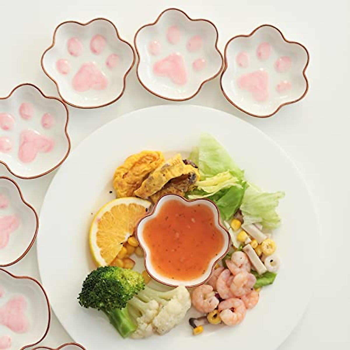 WUYIAZHI Cat Paw Shaped Soy Sauce Dishes, Cute Ceramic Dipping Sauce Cups, Mini Dipping Bowls 2 Ounces, Set of 8