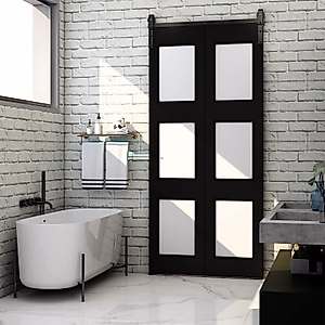 BONIKLUBA 40" Bi-Folding Sliding Barn Door Hardware Track Kit,Smoothly&Quietly,Side Mounted Black Roller,Easy Install,Door Not Included [Fit Double 18" Bifold Doors]