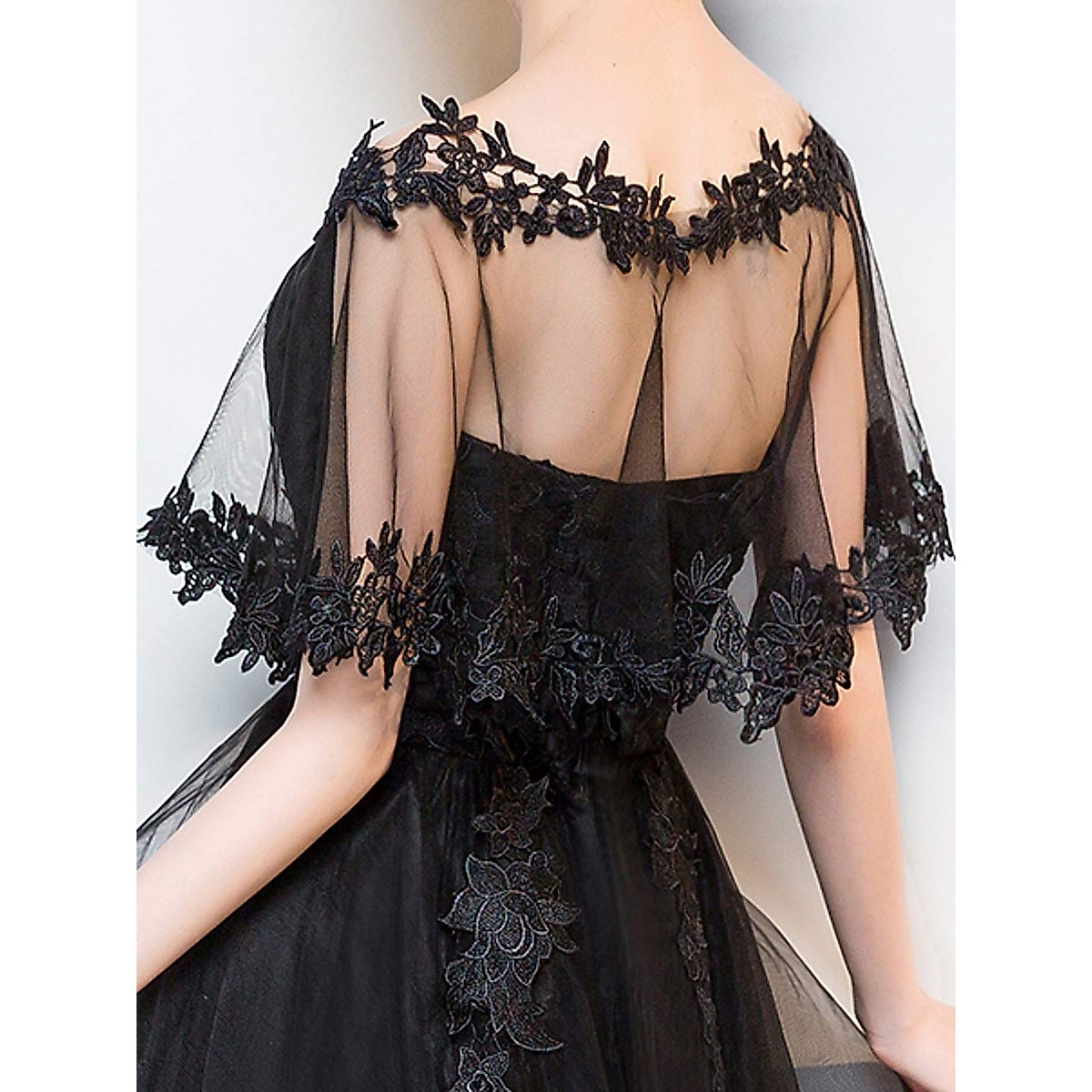 MisShow Women's Lace Appliques Shawls Wedding Bridal Cape Shoulder Covers Bolero,Black